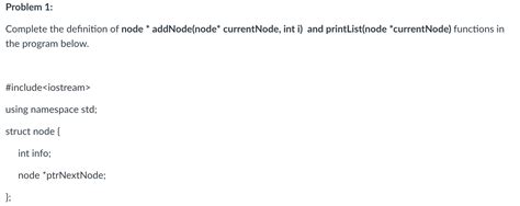 solved problem 1 complete the definition of node