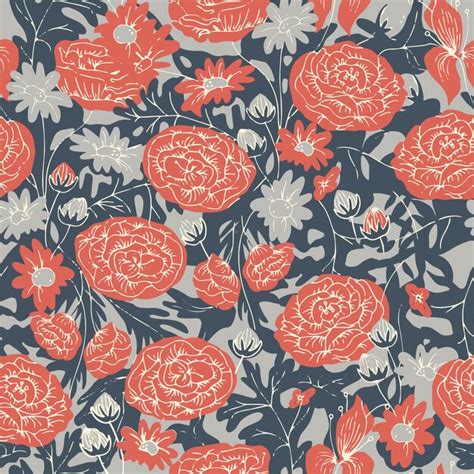 벡터 장미 꽃 펜 드로잉 그림 원활한 반복 패턴 프리미엄 벡터