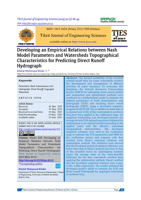 pdf developing an empirical relations between nash model parameters