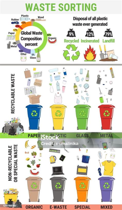 Waste Infographic Sorting Garbage Segregation And Recycling Infographics Stock Illustration ...