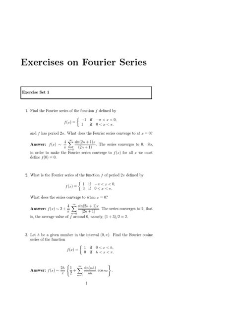 Exercises Fourier Series Pdf Sine Fourier Series