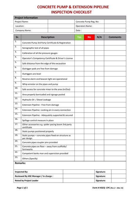 Concrete Pump And Extension Pipeline Form Hseq Cpc Rev 2docx