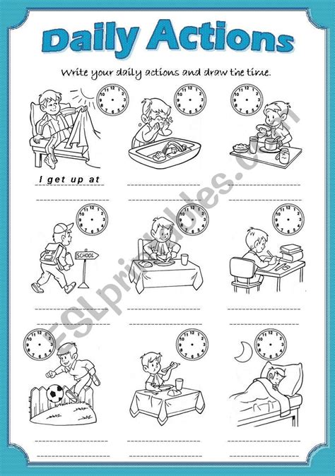daily actions esl worksheet by chiaretta
