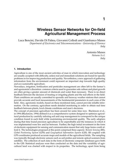 Pdf Intech Wireless Sensor Networks For On Field Agricultural Management Process Dokumentips