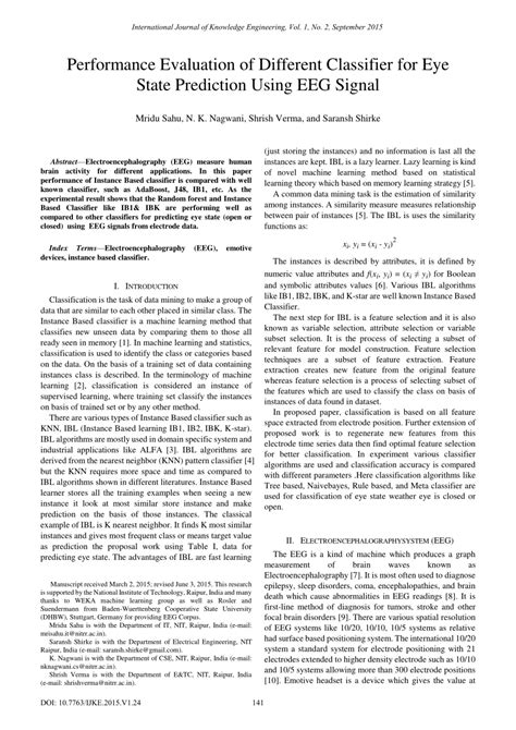 Pdf Performance Evaluation Of Different Classifier For Eye State