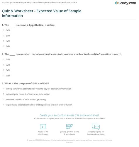 Quiz Worksheet Expected Value Of Sample Information Study Com