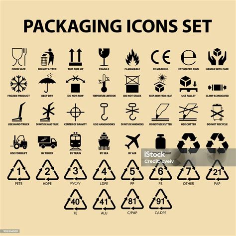 화물 포장 포장 아이콘 집합 레이블 배달 서비스 기호 기호 배송 상자 취급 주의 표지판에 대한 스톡 벡터 아트 및 기타 이미지 취급 주의 표지판 상징 포장 Istock