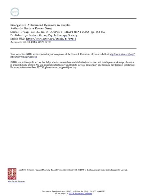 Couple Therapy Disorganized Attachment Dynamics Pdf Attachment Theory Psychotherapy