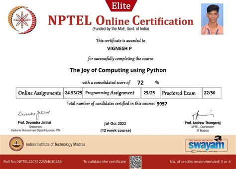 i completed python course and get certificate from nptel vignesh prakash