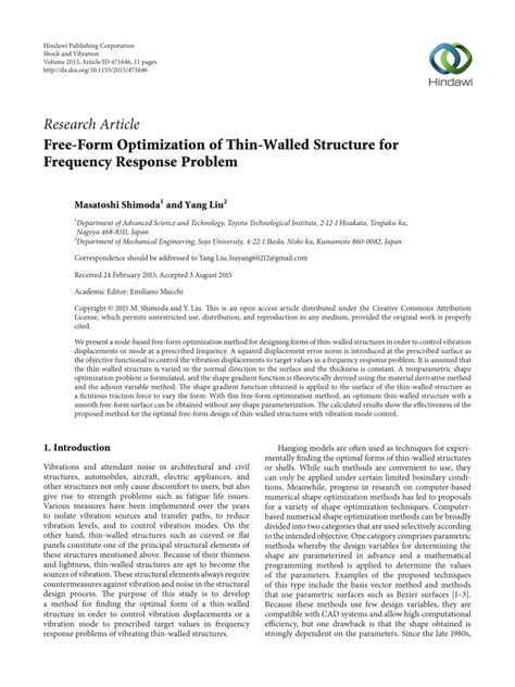 Pdf Free Form Optimization Of Thin Walled Structure For Frequency