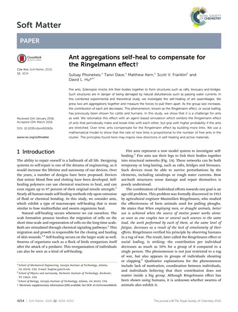 Pdf Ant Aggregations Self Heal To Compensate For Ringlemann Effect