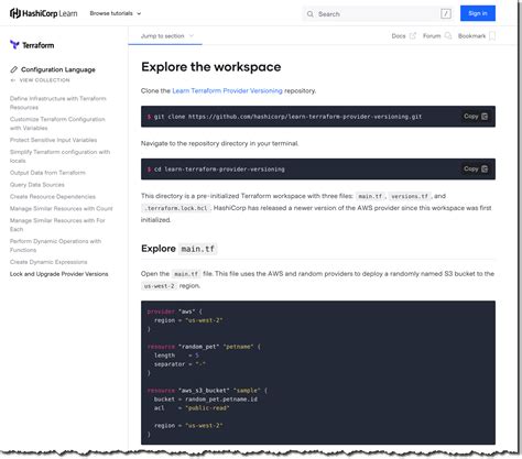 new terraform tutorial lock and upgrade provider versions