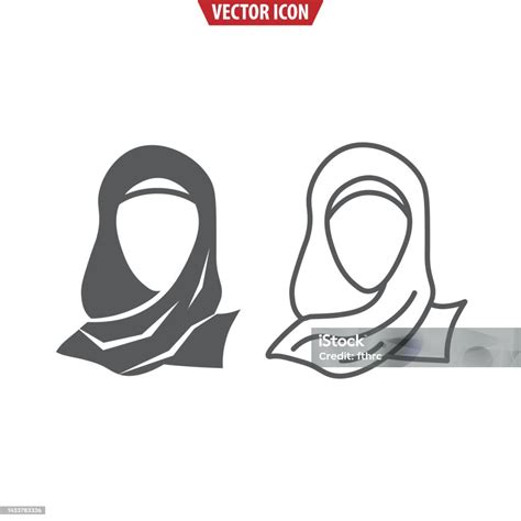 무슬림 여성 히잡 여자 플랫과 라인 아이콘 흰색 배경에 격리된 벡터 일러스트레이션 히잡에 대한 스톡 벡터 아트 및 기타 이미지 히잡 아이콘 여자 사업가 Istock