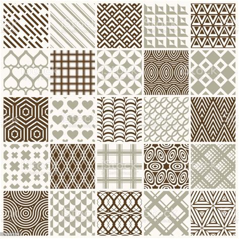Rhombuses 사각형 원 같은 다른 숫자로 구성 된 벡터 끝 없는 기하학적 인 패턴의 집합입니다 25 그래픽 타일 장식 질감은 섬유 및 디자인에 사용할 수 있습니다