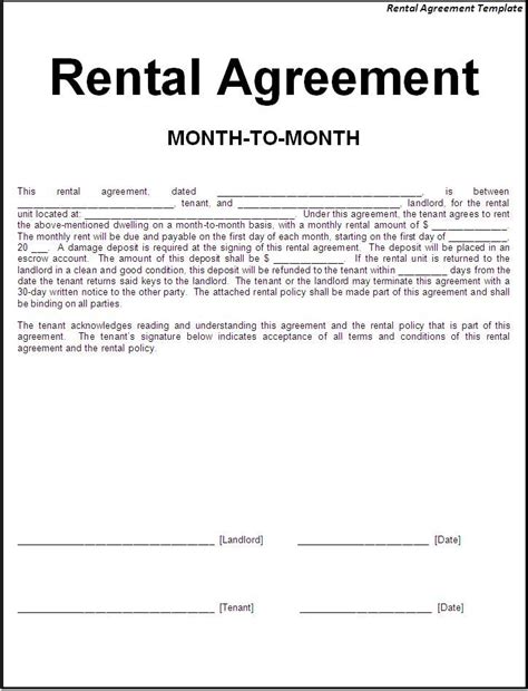 Free Printable Basic Rental Agreement