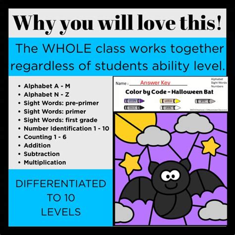 Halloween Bat Color By Code Differentiated To 10 Levels Seasonal