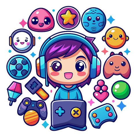 Cute Girl Gamer With Headphones And Game Controllers Premium Ai Generated Vector