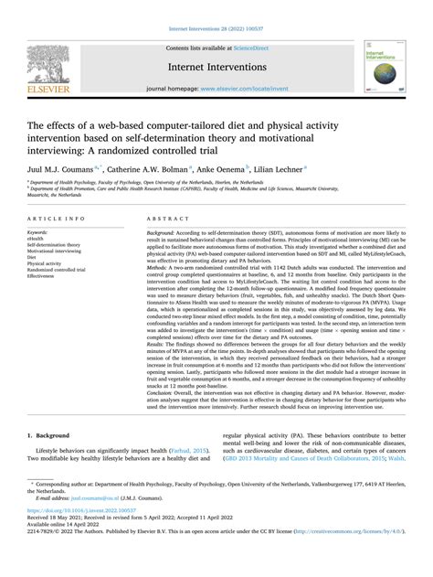pdf the effects of a web based computer tailored diet and physical