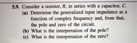 Solved 5 9 Consider A Resistor R In Series With A Chegg Com