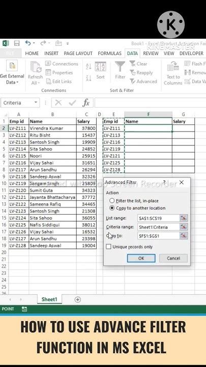 advance filter function advance excel interview tips shorts short
