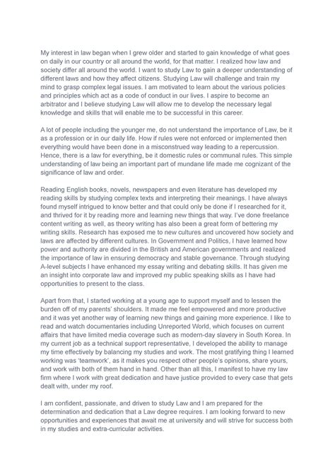 Personal Statement UOL LLB My Interest In Law Began When I Grew Older And Started To Gain