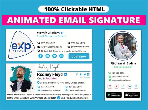 clickable html animated email signature with animated upwork
