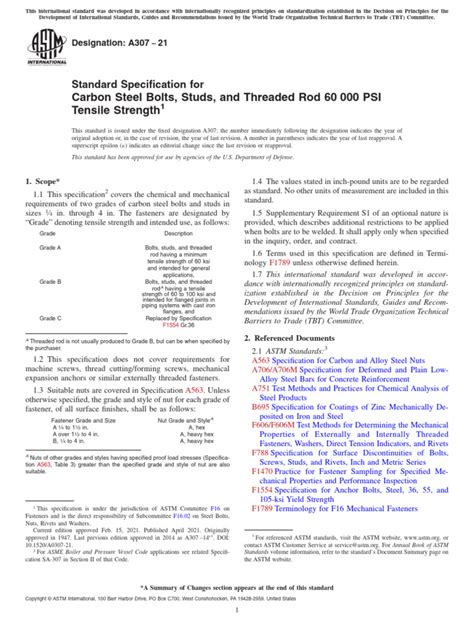 Astm A307 Specification Overview Pdf Screw Materials