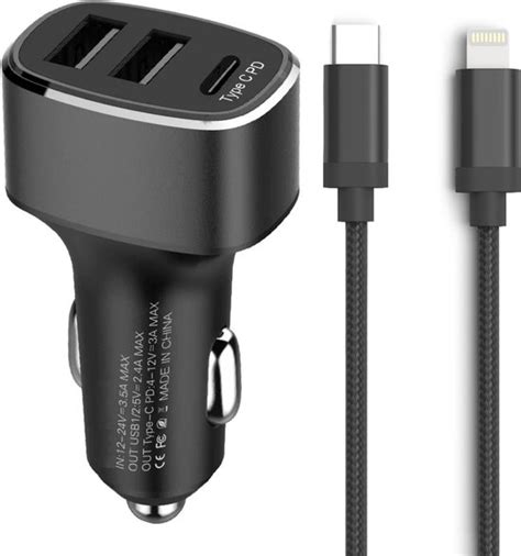 Autolader W Usb A Usb C Iphone Kabel Auto Oplader Usb Usb C Autolader Bol Com