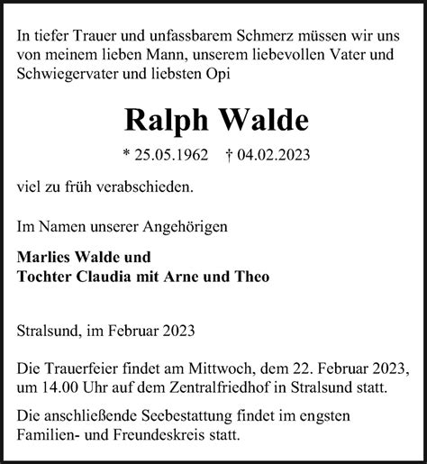 Traueranzeigen Von Ralph Walde Trauer Anzeigende