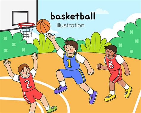 운동장 농구하는 아이들 스포츠 체육시간 일러스트 유토이미지 상세페이지 베이직샵 일러스트 22718136