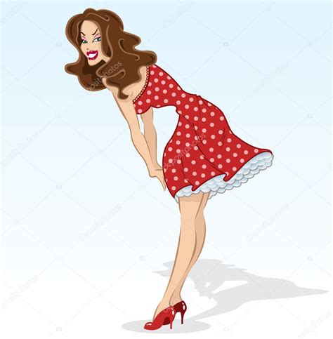 Sexy Pin Up In A Polka Dot Dress Vector Stock Vector Image By
