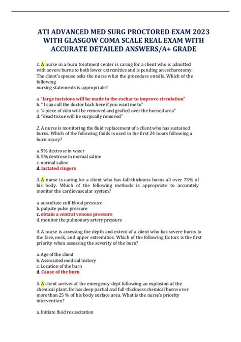 Ati Advanced Med Surg Proctored Exam 2023 With Glasgow Coma Scale Real