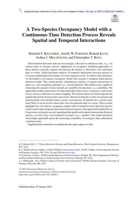 Pdf A Two Species Occupancy Model With A Continuous Time Detection