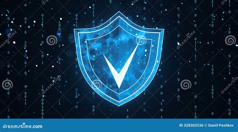 digital shield icon with check mark on binary code background 3d