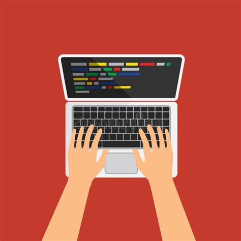 Man Typing On The Keyboard And Making Program Code Top View Stock Vector Illustration Of