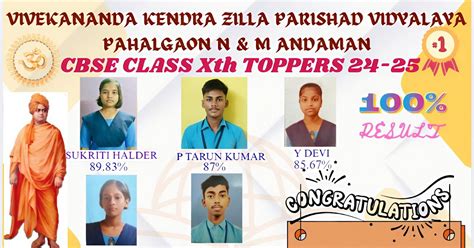 Vivekananda Kendra Zilla Parishad Vidyalaya Pahalgaon Cbse Class Xth Toppers 2024 25