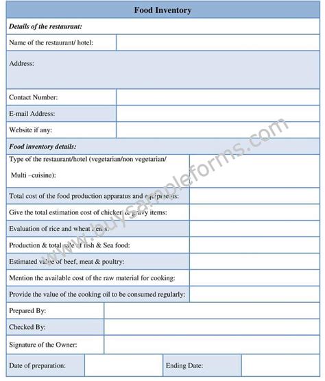 Printable Food Inventory Form Template Download Word