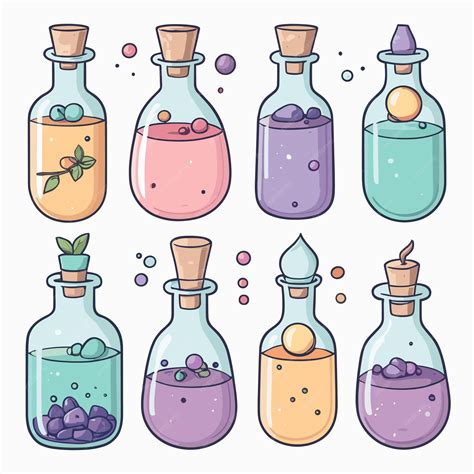 Premium Vector Cute Potion Bottles Collection Vector Set Kawaii