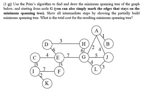 Solved 1 Pt Use The Prims Algorithm To Find And Draw The Minimum Spanning Tree Of The Graph
