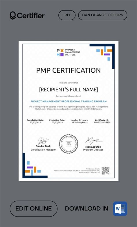 Streamlined Pmp Certification Process Edit This Black Certificate