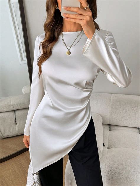 Blusa Casual Asimétrica Con Cuello Minimalista Para El Día A Día De