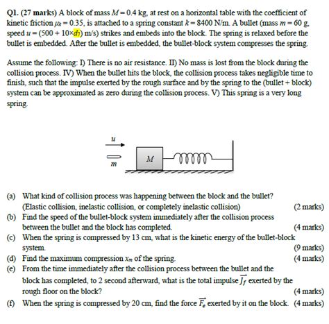 Solved Q1. (27 ﻿marks) ﻿A block of mass M=0.4kg, ﻿at rest on | Chegg.com