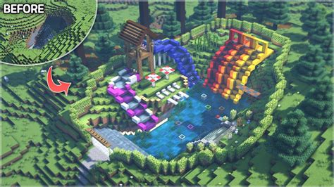 ⛏️ Minecraft Tutorial 🛝 Build A Waterpark In Cave 마인크래프트 동굴에 워터파크