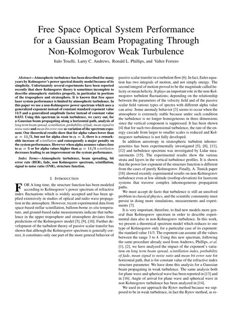 Pdf Free Space Optical System Performance For A Gaussian Beam Propagating Through Non