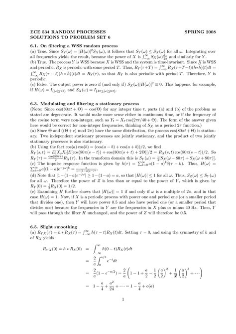 Solutions To Problem Set 6 Random Processes Ece 534 Docsity