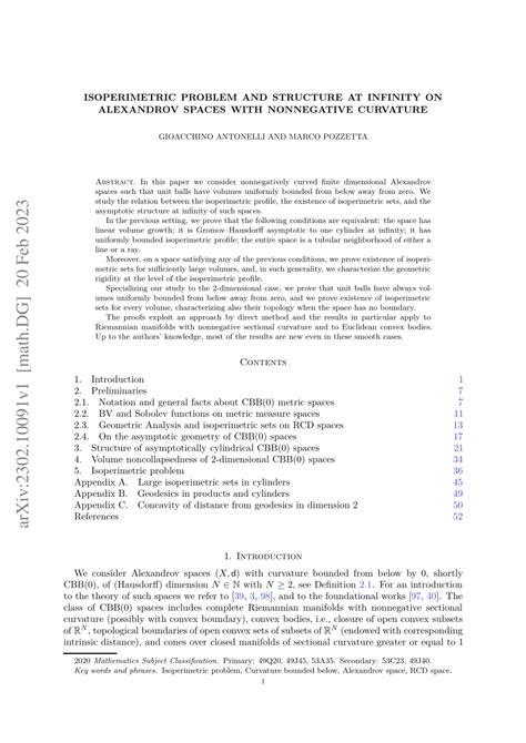 Pdf Isoperimetric Problem And Structure At Infinity On Alexandrov Spaces With Nonnegative