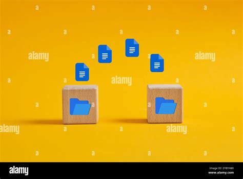 Data Or File Transfer Process Between Folders Document Icons Flying Into Digital Folder On