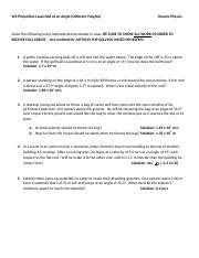 WS Projectiles Launched At An Angle Different Heights Doc WS Projectiles Launched At An