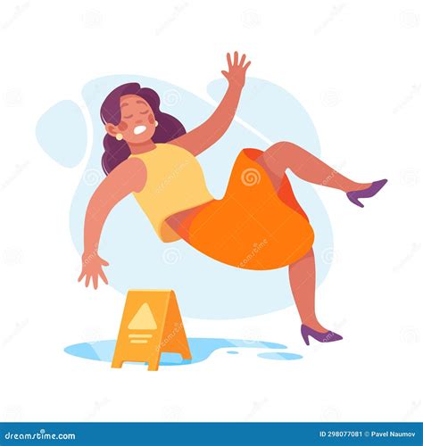 Falling Young Woman Character Slip On The Ground Vector Illustration Stock Illustration