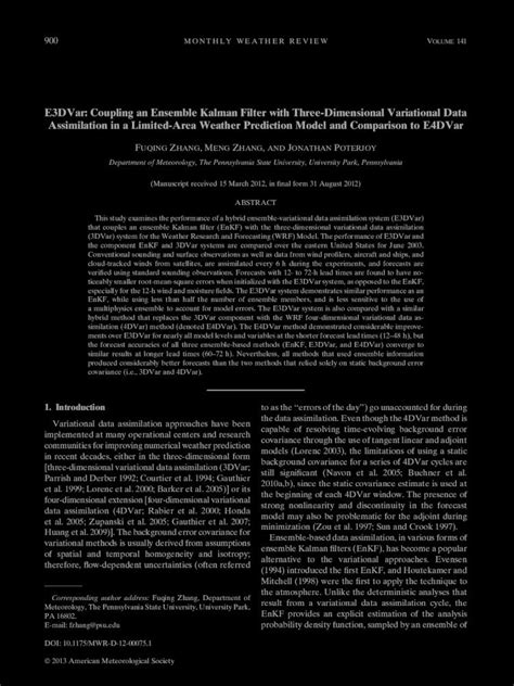 Pdf E3dvar Coupling An Ensemble Kalman Filter With Three Zhang Papers